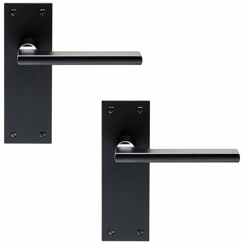 2x PAIR Straight Bar Handle on Slim Latch Backplate 150 x 50mm Matt Black