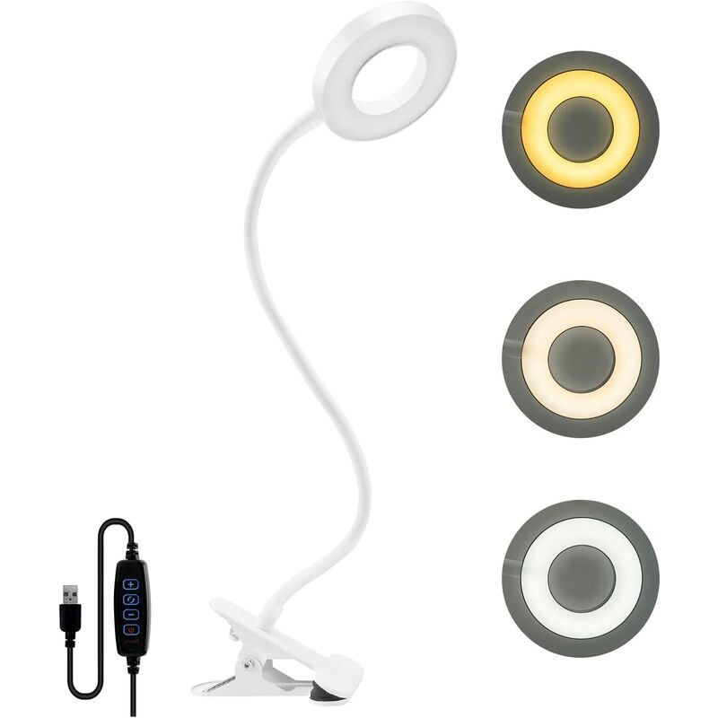 48 Led Clamp Desk Lamp 360° Flexible Clip-On Reading Lamp 3 Light Modes & 10 Brightness Levels ...
