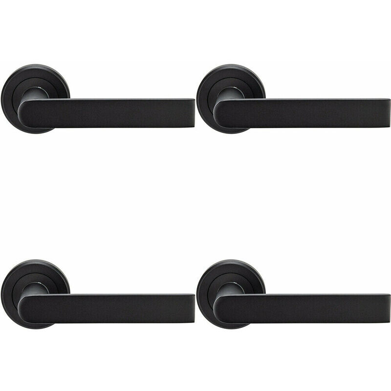 4x pair Flat Rectangular Bar Handle on Round Rose Concealed Fix Matt Black