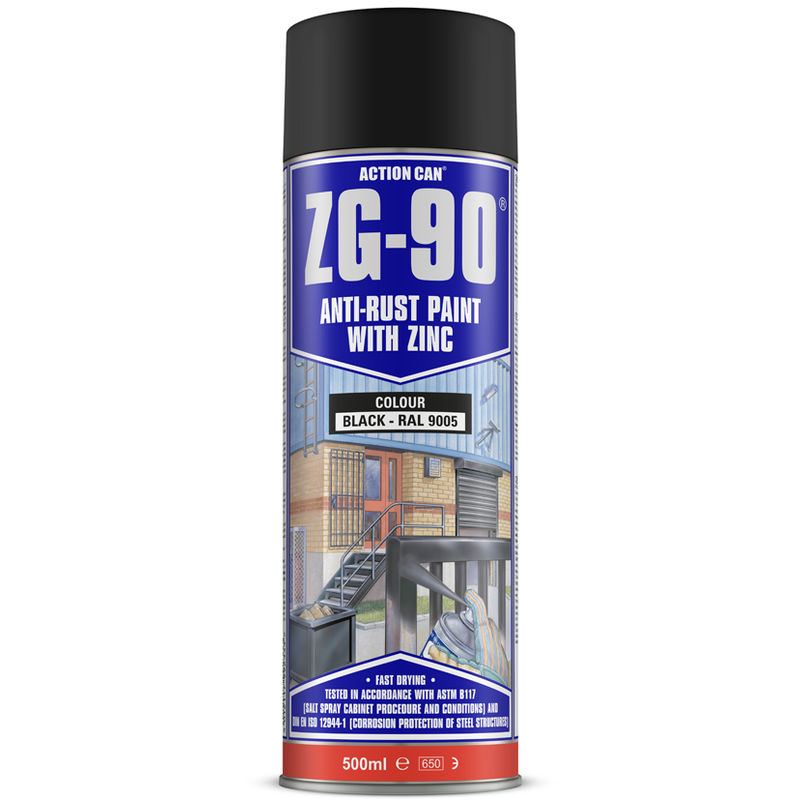 Action Can ZG-90 Black Anti Rust Cold Zinc Galvanising Colour Spray ...