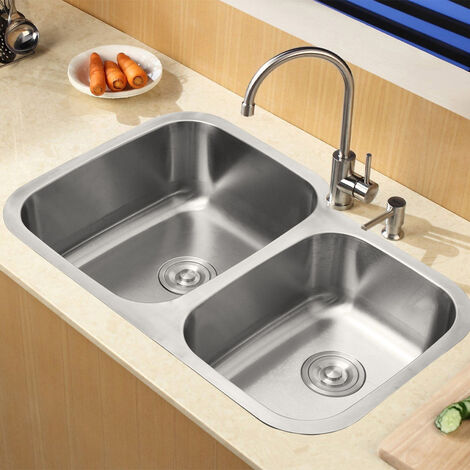 Stainless Steel Double Bowl Inset Kitchen Sink Reversible Drainer ...