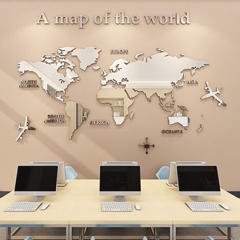 3D DIY Wall Sticker World Map Family Wall Pictures Home Wall Art (Black ...