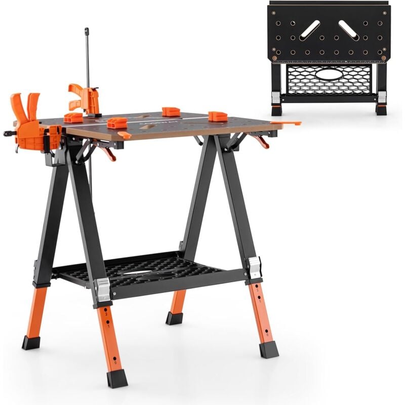 Preisvergleich für Costway - 2 in 1 Arbeitstisch klappbar, Werkbank mit 8 einstellbaren Höhen ...