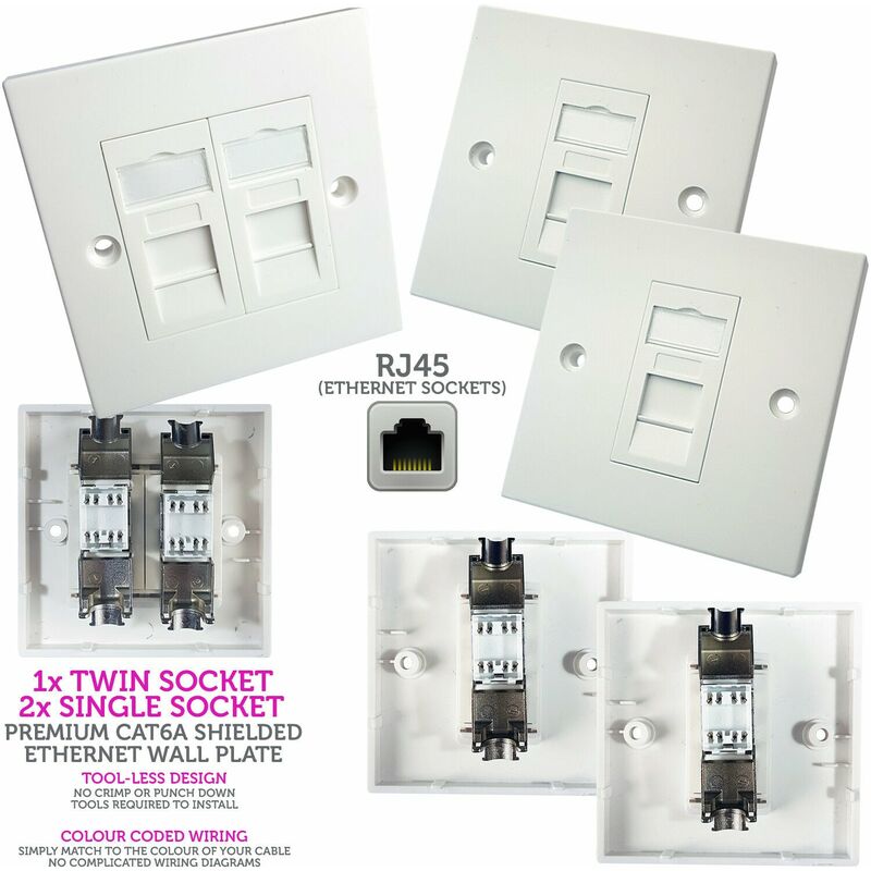 Compare b&q double & 2x single cat6a shielded wall plates rj45 ethernet ...