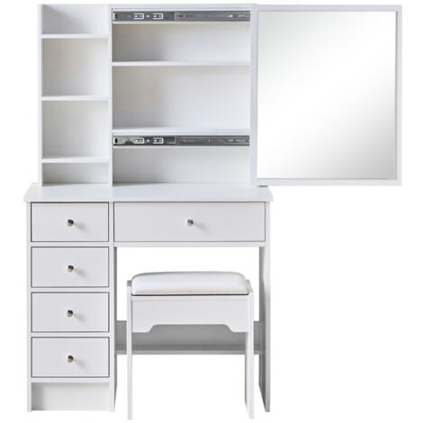 FURNITURE HMD White LED Dressing Table with Mirror, 3 Color Modes, 1 ...