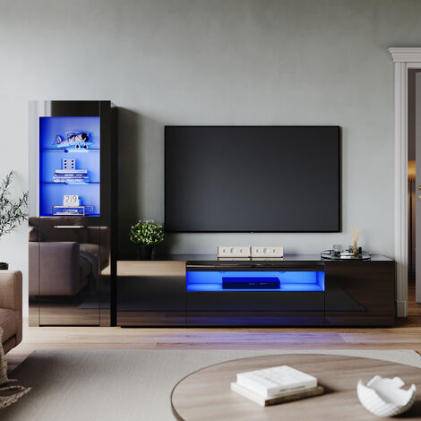 ELEGANT Living Room Set Modern High Gloss Fronts with LED Light, 1300mm ...