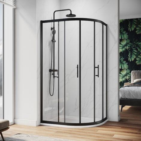 ELEGANT Quadrant Shower Enclosure Black Frame 6mm Tempered Sliding ...