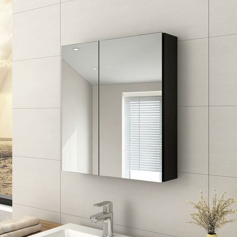 EMKE Bathroom Vanity Mirror Cabinet with Storage Single Door Wall Mounted Storage Cupboard Aluminum Frameless Medicine Cabinet Makeup Bathroom Wall Storage Cabinets Black
