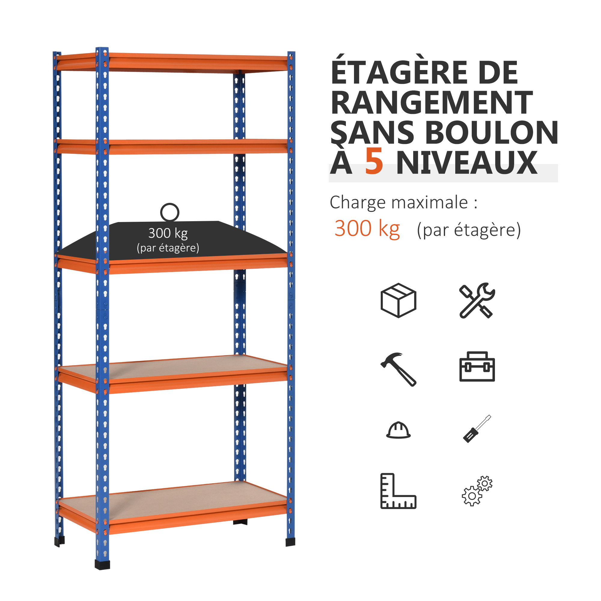 Étagère de garage en métal à 5 niveaux, capacité de charge totale 1 500 ...