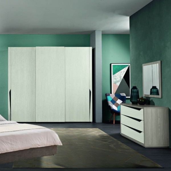 Camera da letto completa con armadio colore grigio reina e cenere - Dorotea