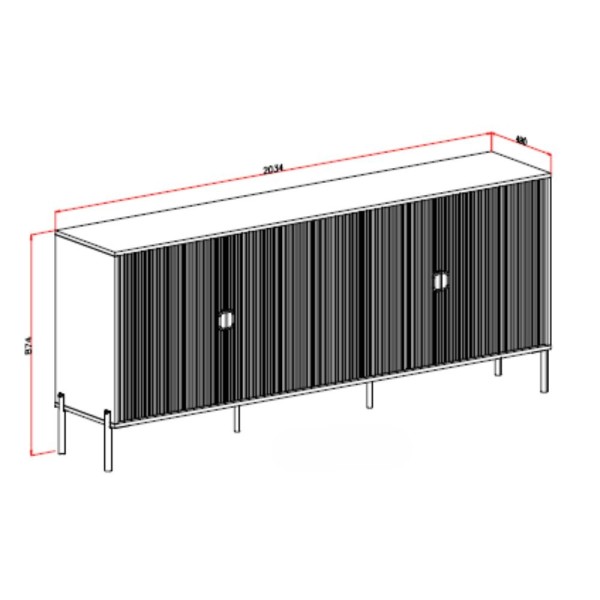 Madia con 4 ante e frontali cannettati colore nero opaco 203.4x49x87.4H ...