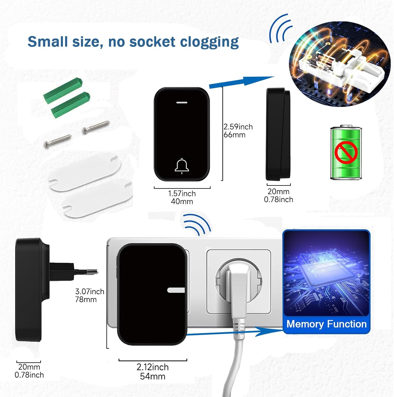 Wireless Doorbell Outdoor Waterproof, IP55 Waterproof Chime 250 Meters, Receiver and Transmitter ...