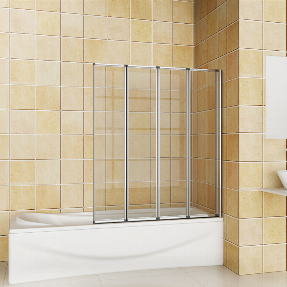 Bathroom 4 Panel Folding Bath Shower Screen Chrome 1000mm Reversible ...