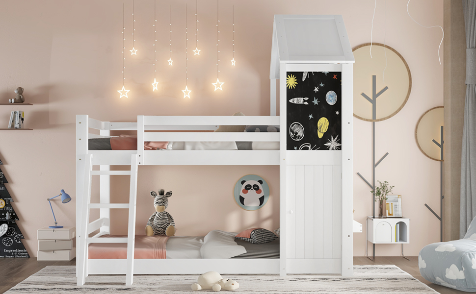 Lit superposé enfant 90 x 200 cm avec petite porte et tableau noir Lit ...