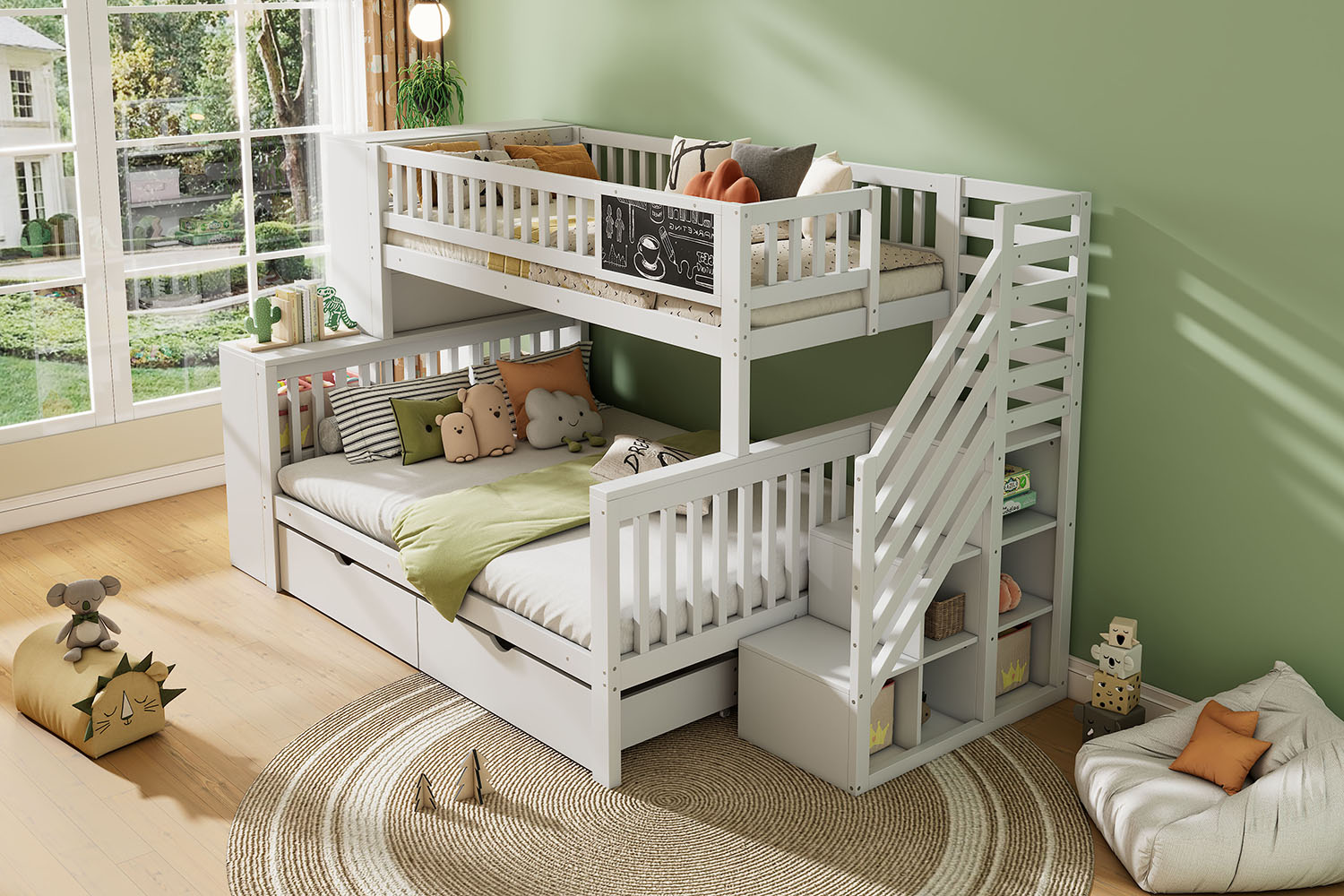 Lit superposé enfants multifonctionnel 90x200 cm et 140x200 cm avec 2 ...