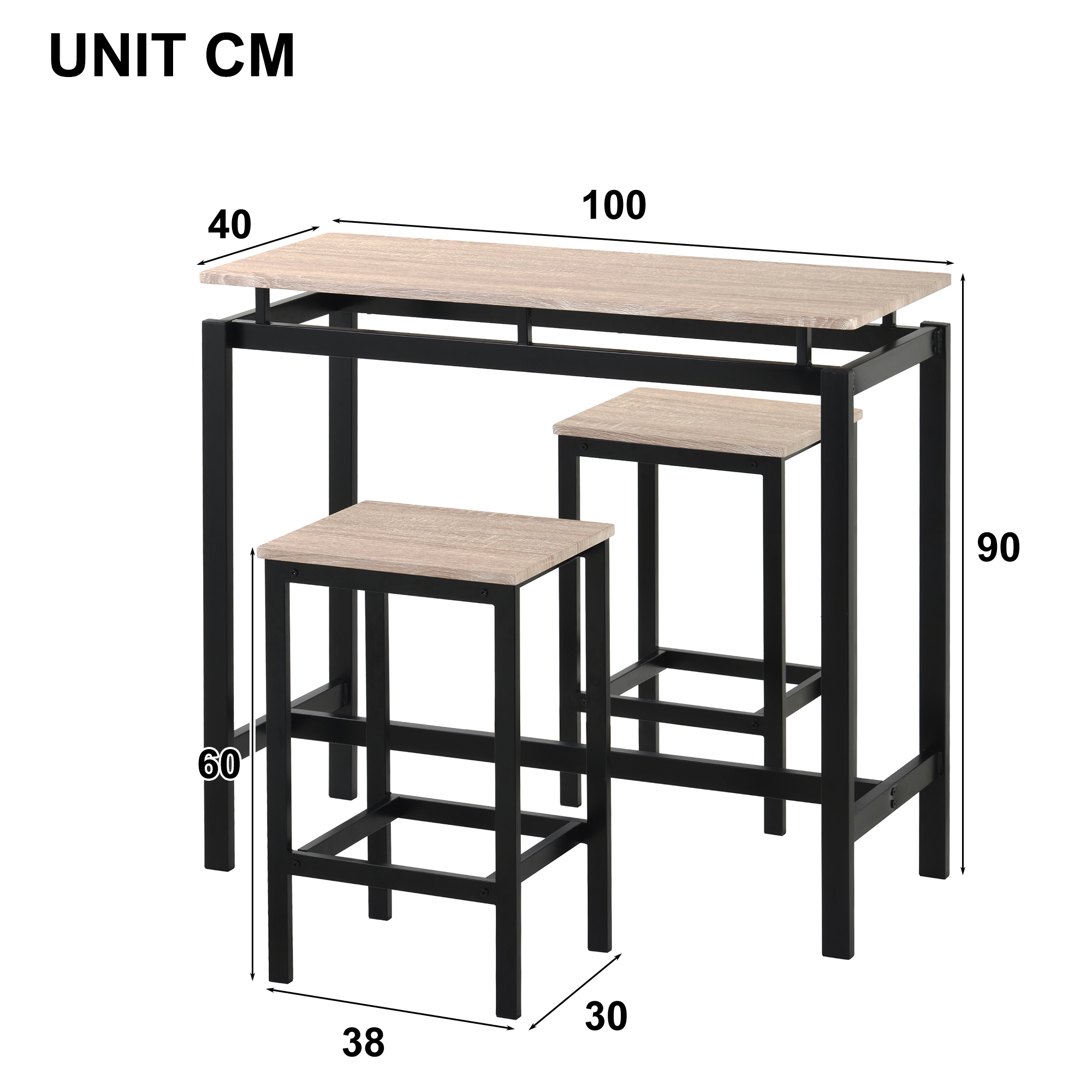 Industrial Bar Table Set – Breakfast Bar Table with 2 Bar Stools ...