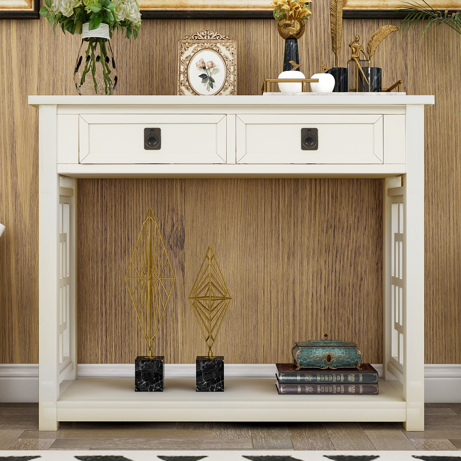 White Console Table 2 Drawer Bottom Shelf Dressing Table Hallway Hall ...