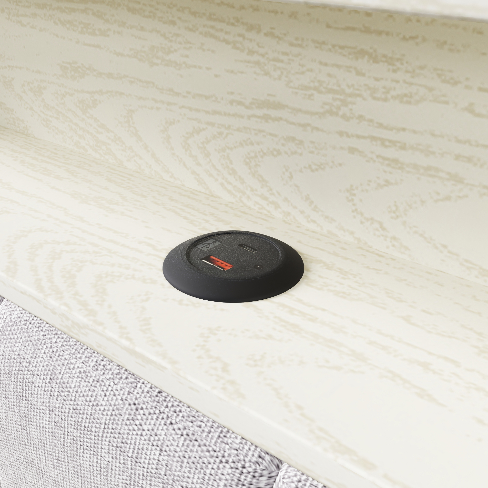 Lit coffre 90x200 lin beige, LED RGB, USB+Type-C, tête de lit rangement ...