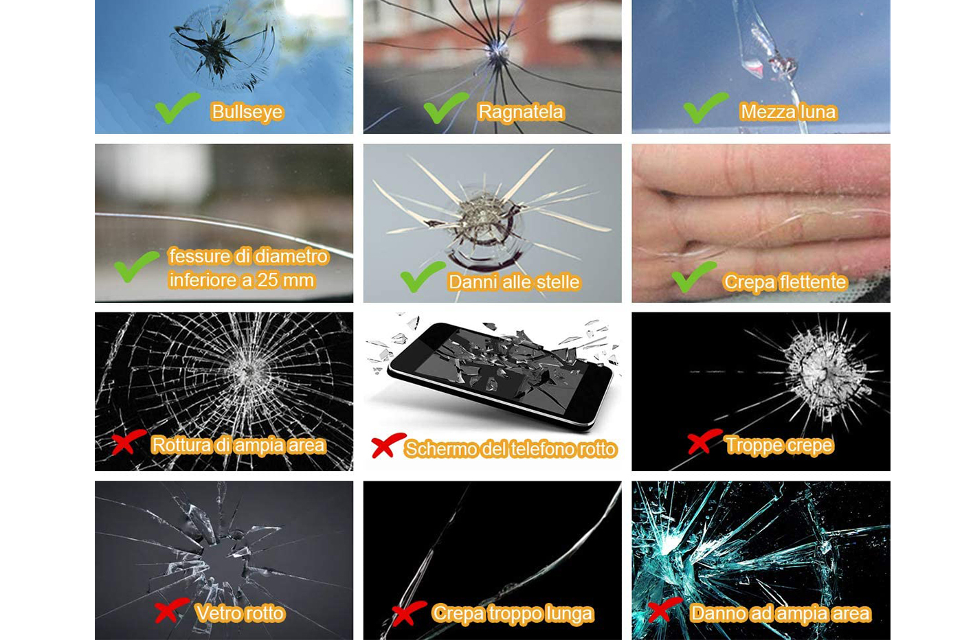 Strumenti Riparazione Parabrezza Auto Restauro Crepe Ripara Schegge Vetro