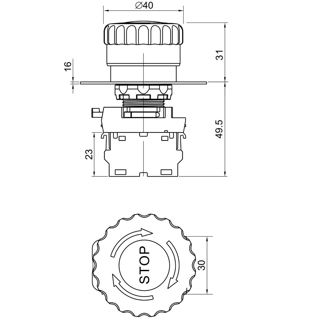Not-Aus-Taster, mit Schloss, rot 1×NC, 5A/230V 40mm, IP65