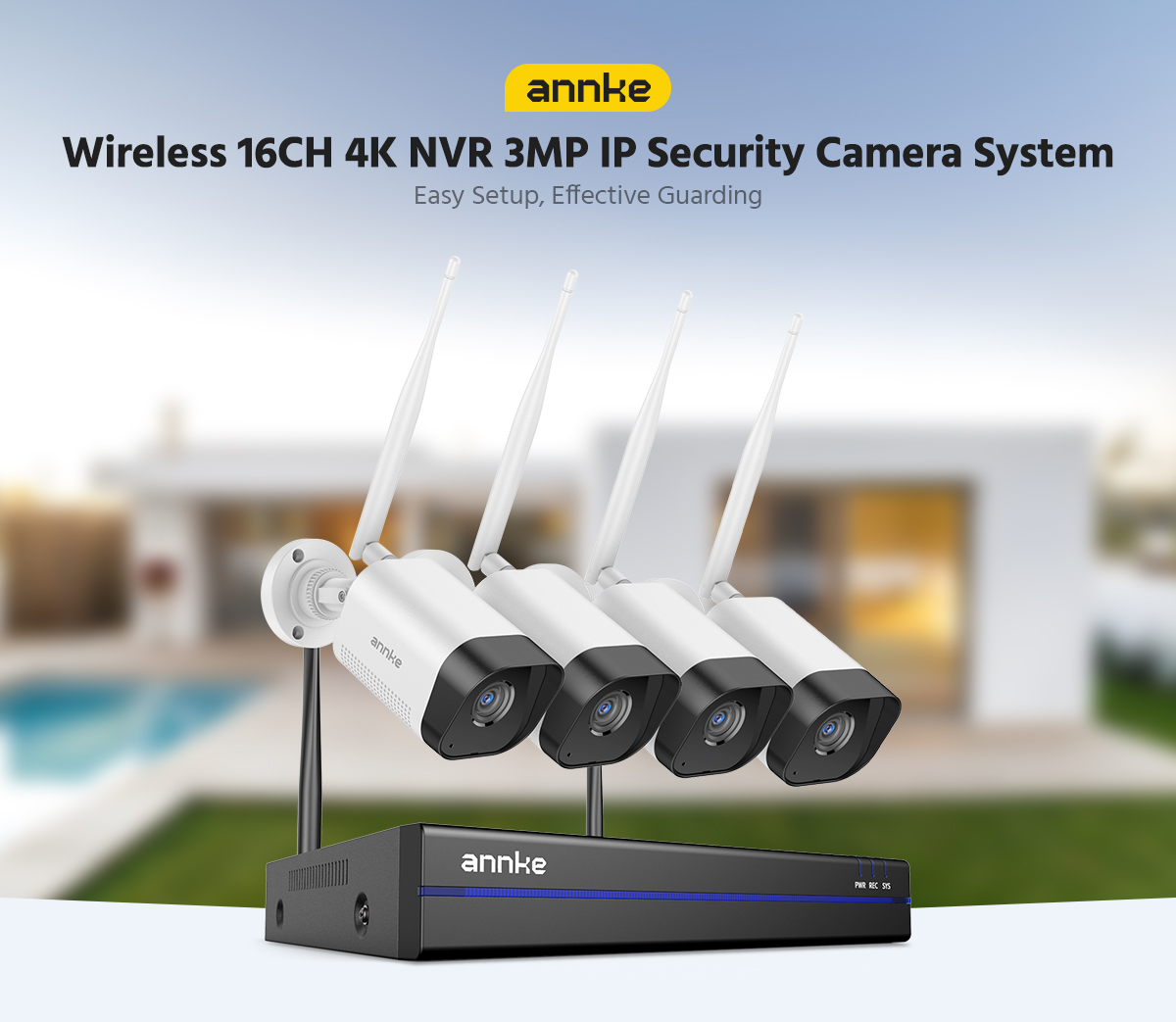 ANNKE 3MP Outdoor WiFi Surveillance Camera Kit 16CH 8MP NVR 12X 3MP IP ...