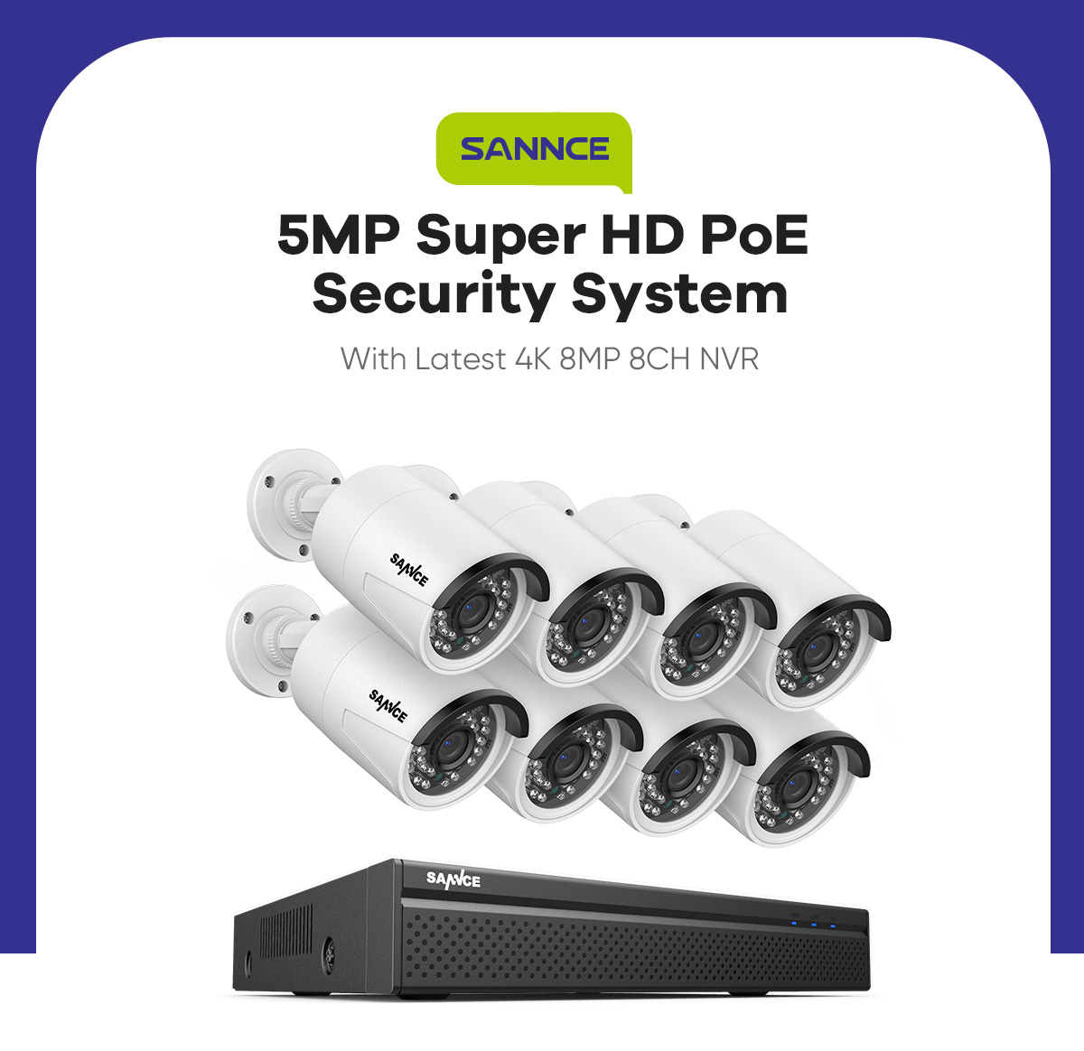 SANNCE VIDEO SURVEILLANCE KIT 8CH POE NVR 3MP 4 IR CAMERAS BUILT-IN ...