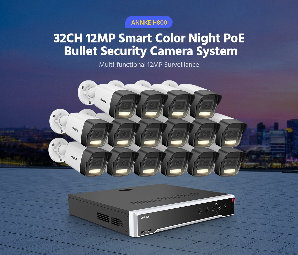 ANNKE 12MP Outdoor Security Camera Kit 32CH NVR 32×Smart Dual-Light ...