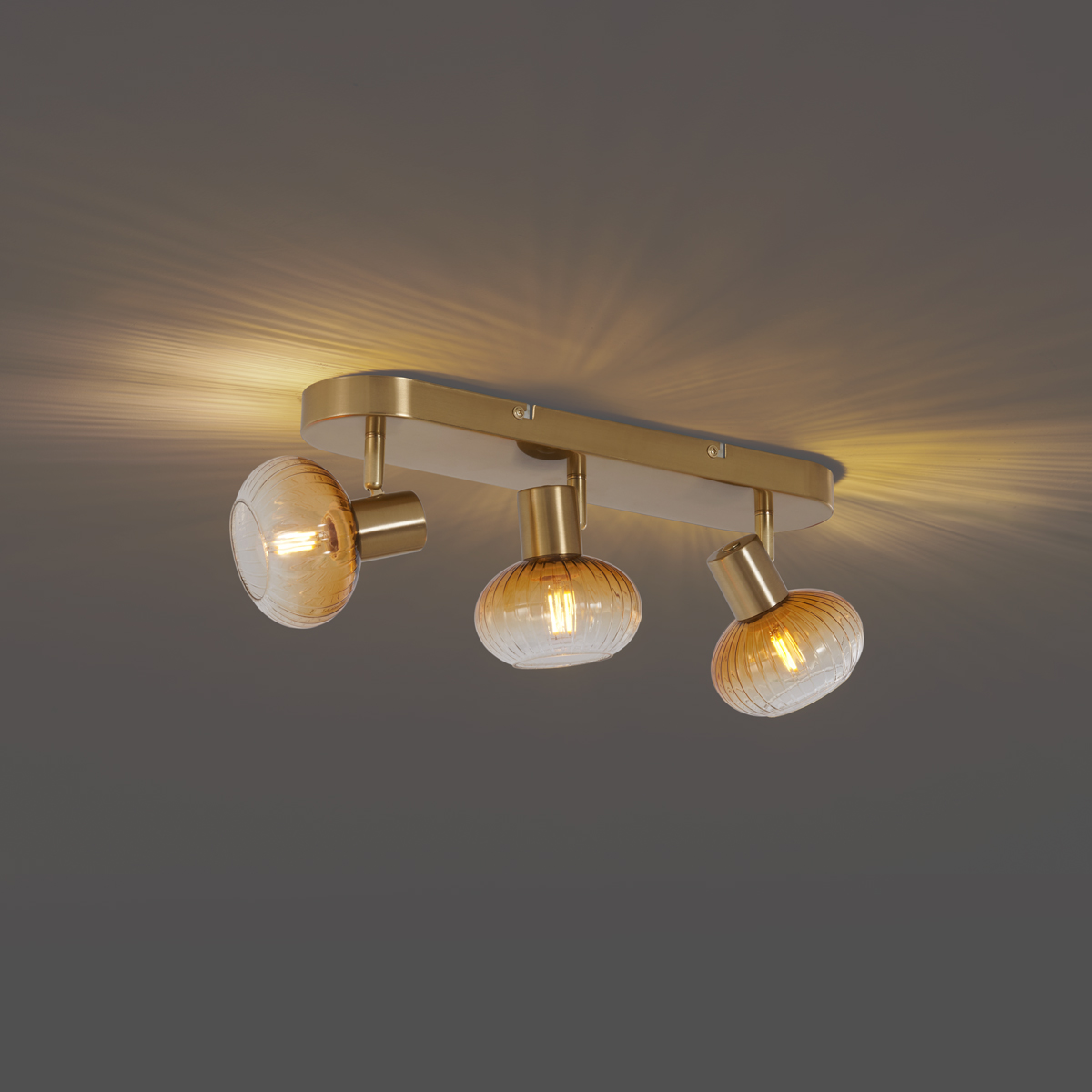 Rounded Ceiling Spotlight Gold with Amber Glass 3-Light - Teddy