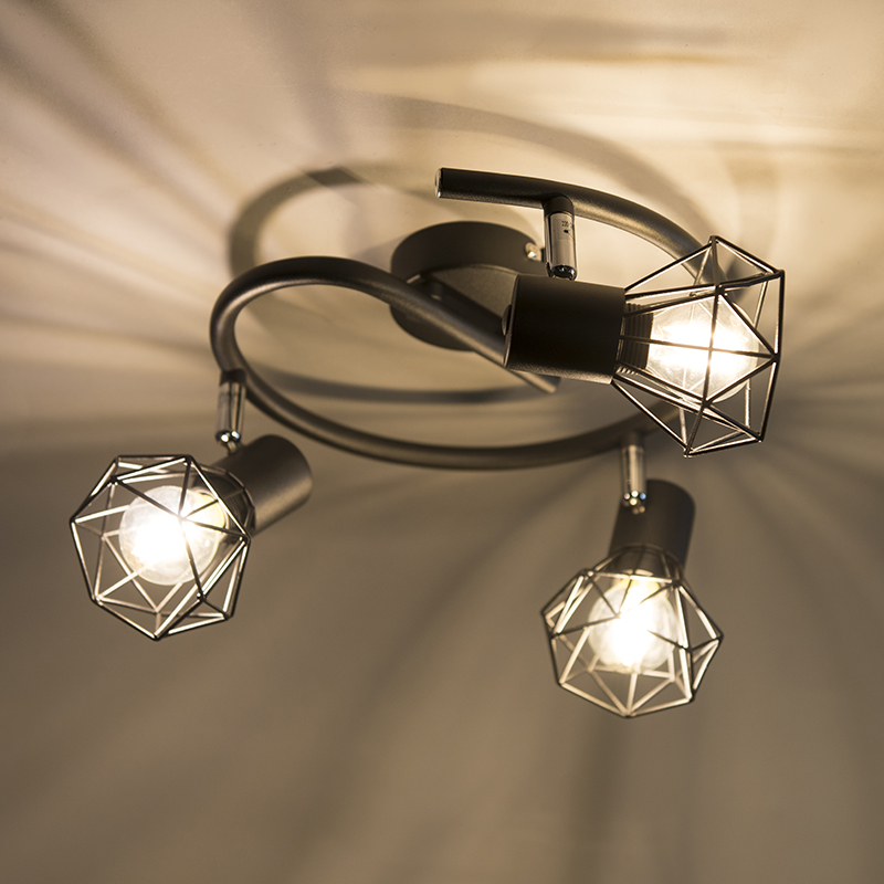 Art Deco Spotlight Black Swivel and Tiltable 3-Light - Mosh