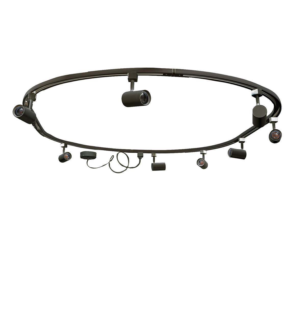 Modern Track Lighting System with 8 Black Spotlights, 1-Phase, Oval ...