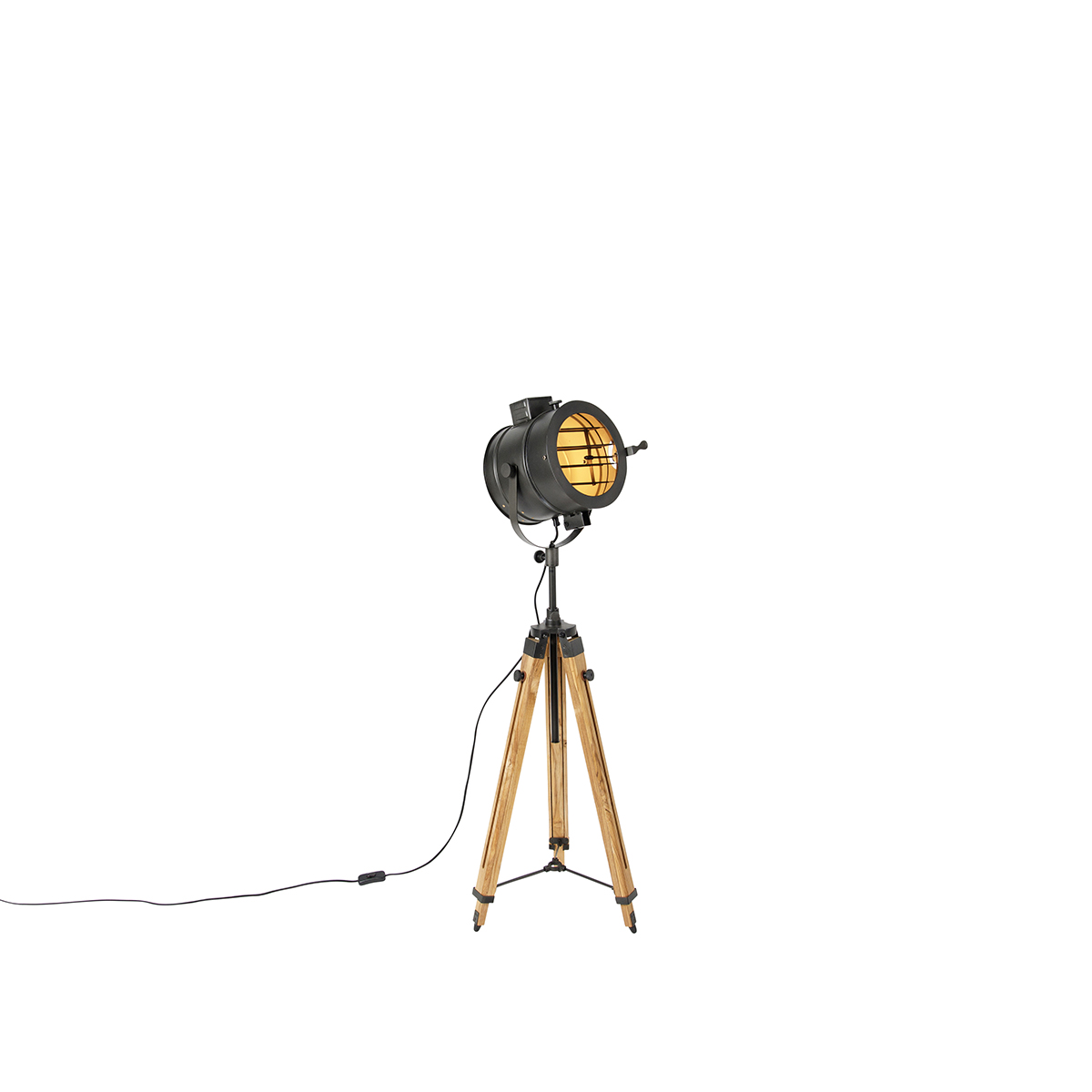 Tripod Floor Lamp Black with Wooden Studio Spot - Radient
