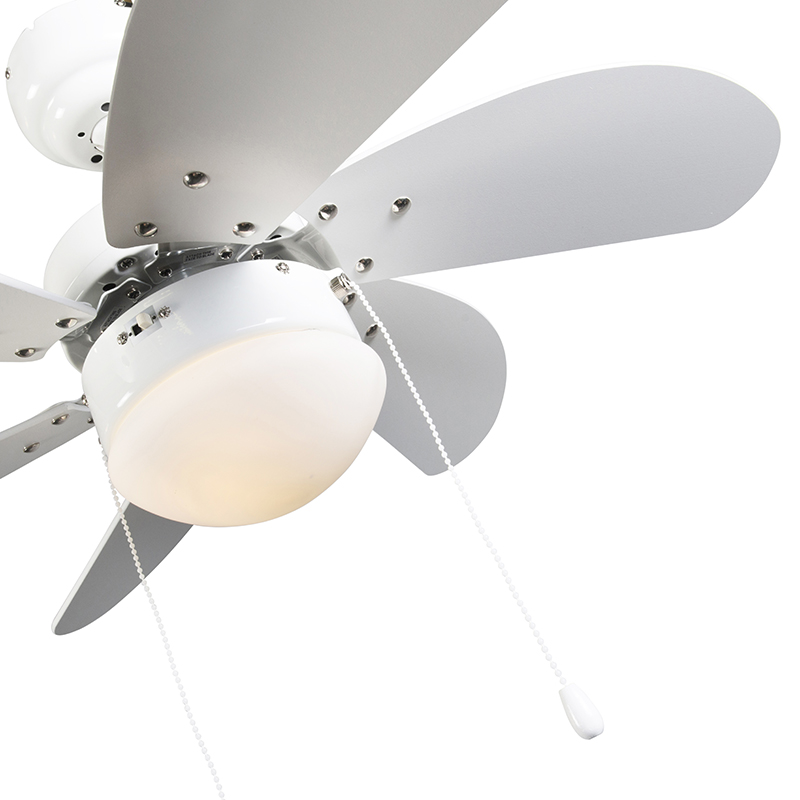 Ceiling Fan White with Wood Print 80cm with Pull Switch - Fresh