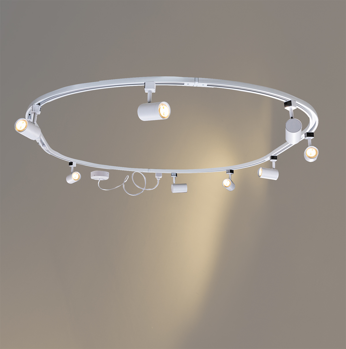 Modern Track Lighting System with 8 Spotlights White 1-Phase Oval 200cm ...