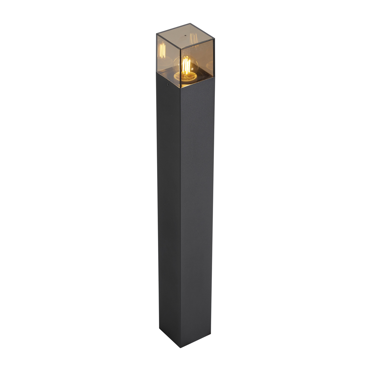 Modern Outdoor Bollard Black with Smoke Glass 70cm with Twilight Sensor ...