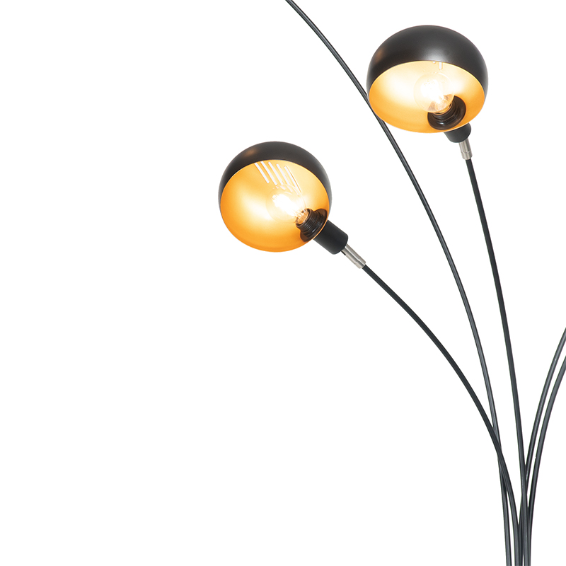 Design Floor Lamp Black with Gold 5-Lights - Sixties Marmo