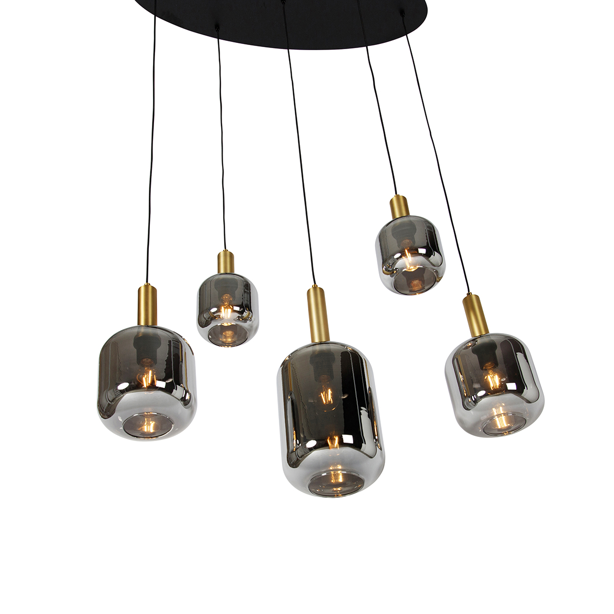 Pendant Light Black with Gold and Smoke Glass Oval 5-Light - Zuzanna