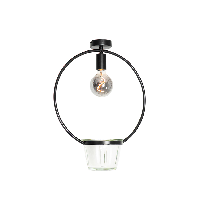 Modern Ceiling Light Black with Round Glass - Roslini