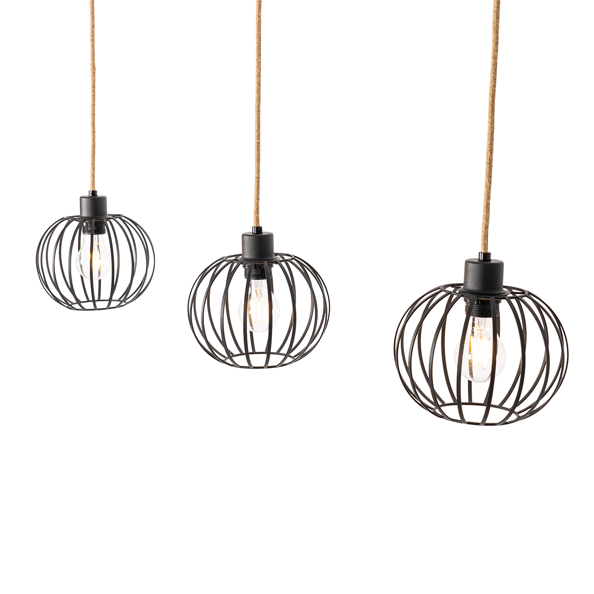 Rustic Hanging Lamp Black with Wood 3-Light - Yura