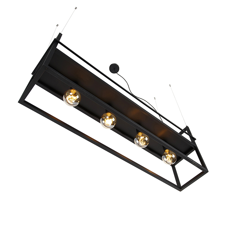 Industrial Pendant Light Black with Large Shelf 4-Light - Cage Rack