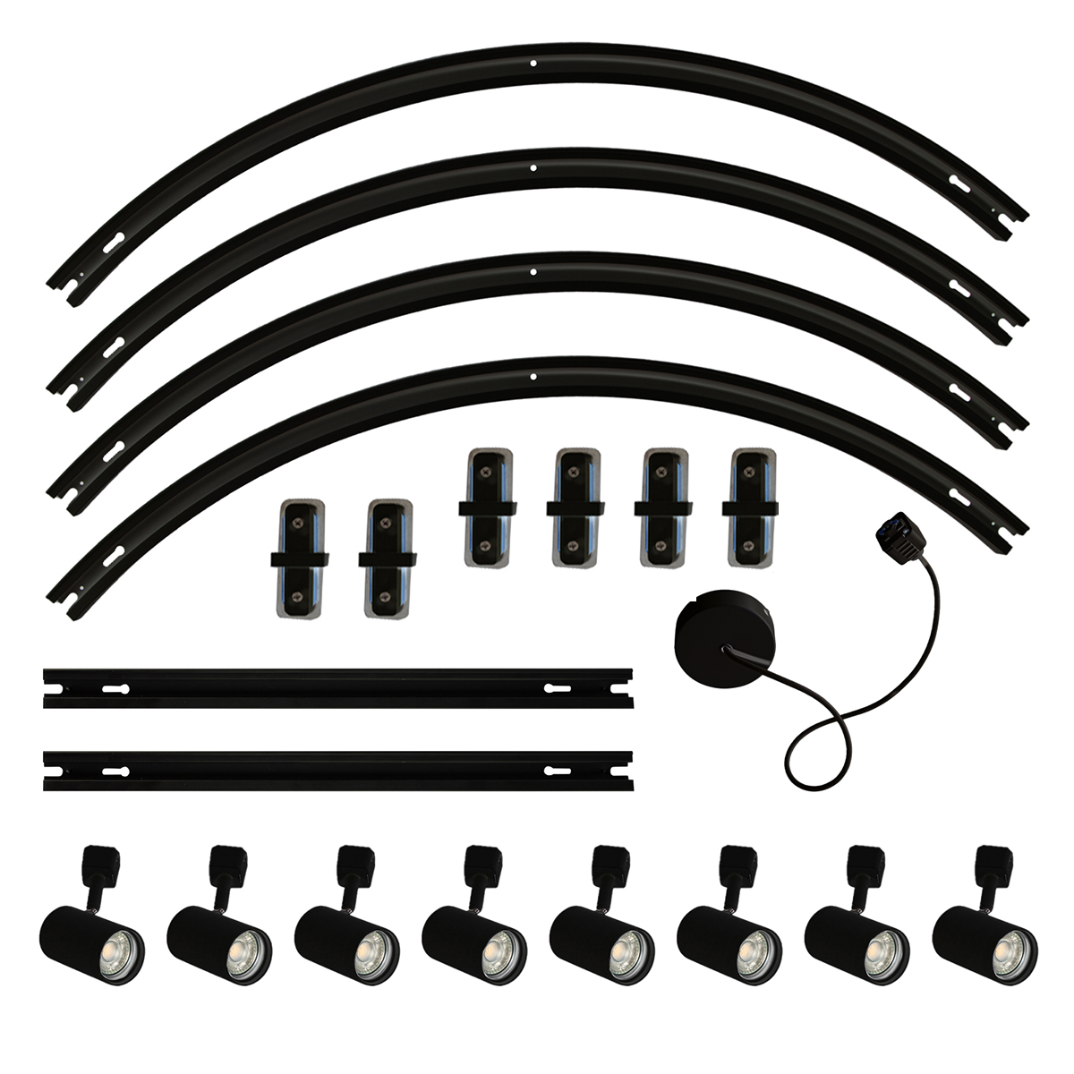 Modern Track Lighting System with 8 Black Spotlights, 1-Phase, Oval ...