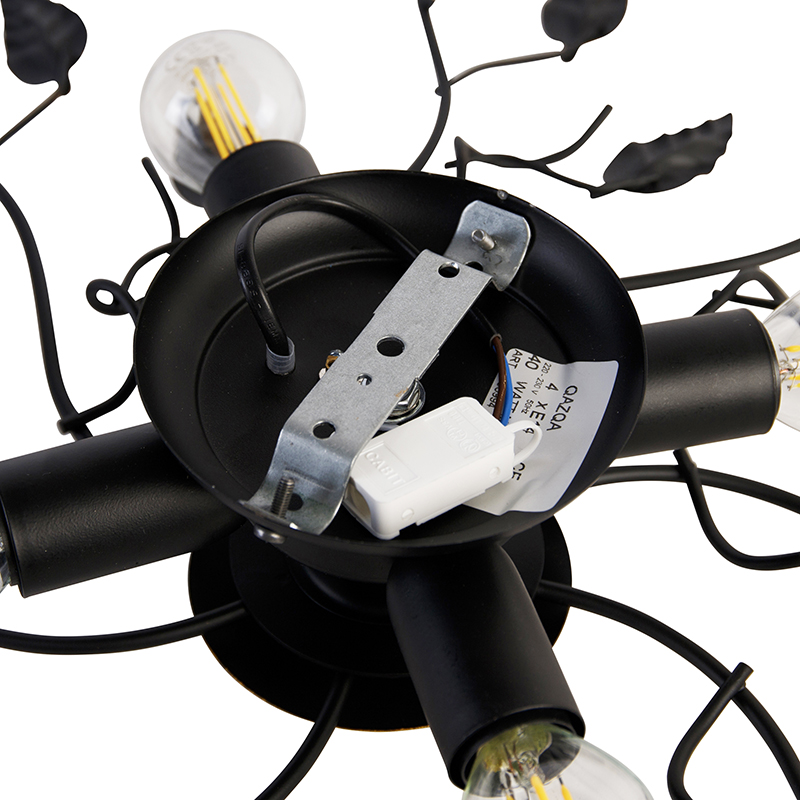 Vintage Ceiling Light Black with Gold 80 cm 4 Lights - Foglie