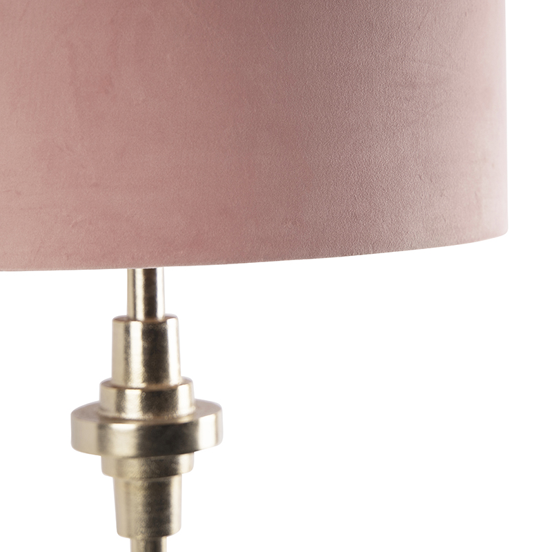 Art Deco Tischlampe Gold Veloursschirm Pink 50 cm - Diverso