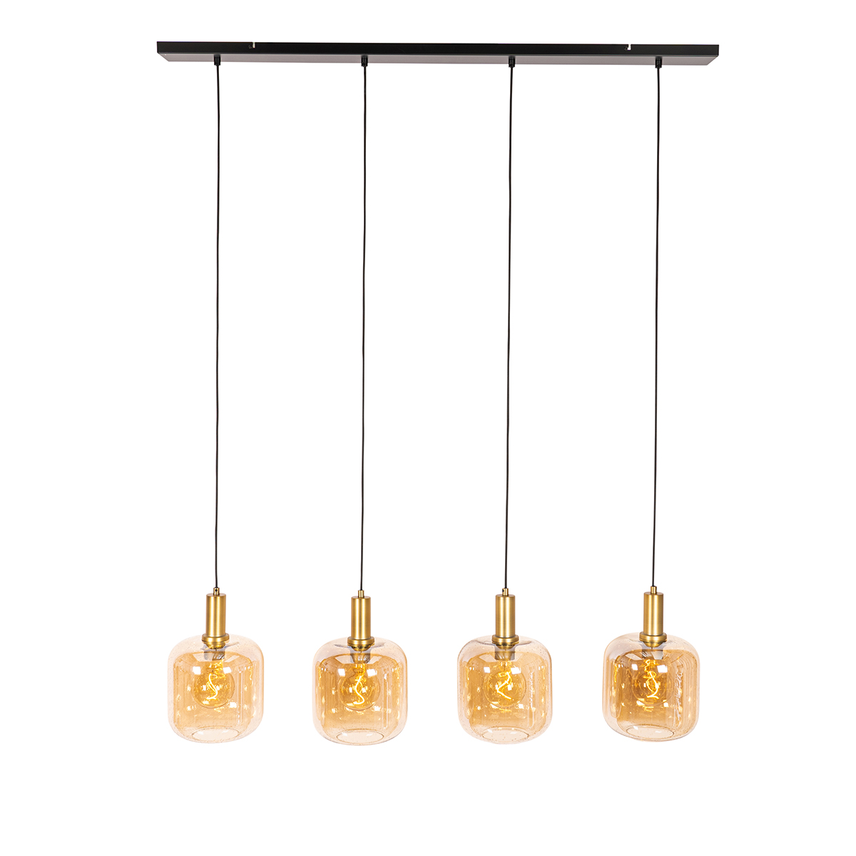 Design Pendant Light Black with Brass and Amber Glass 4-Light - Zuzanna