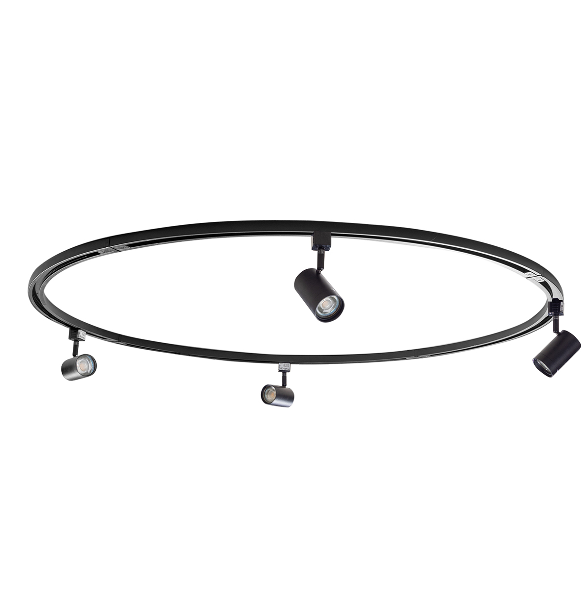 Modern Track Lighting System with 4 Black Spotlights 1-Phase Round ...