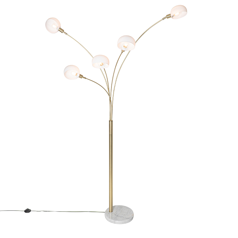 Design Floor Lamp Brass with Opal Glass 5-Light - Sixties Marmo