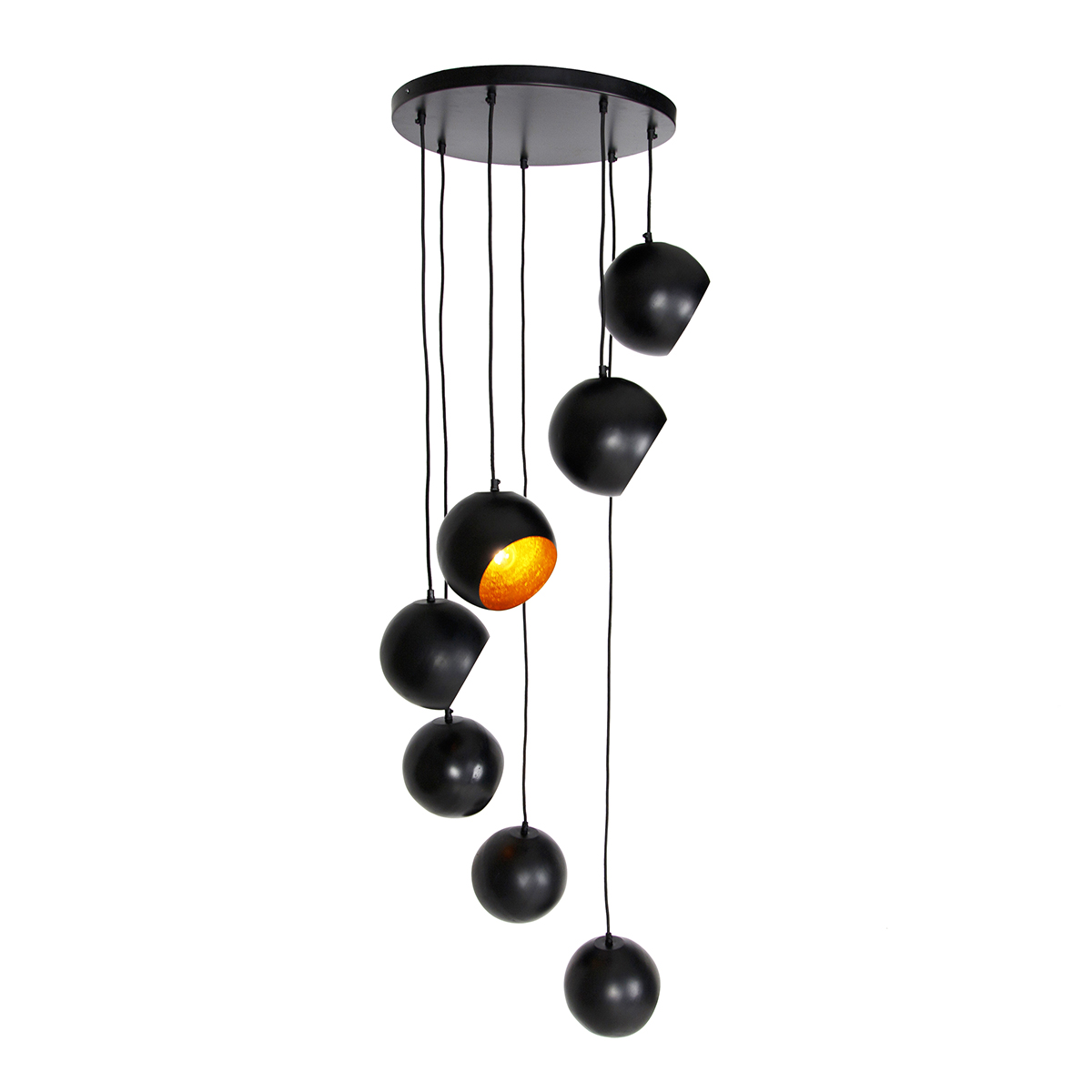 Pendant Light Black with Gold Interior 7-Lights - Crooked Cluster