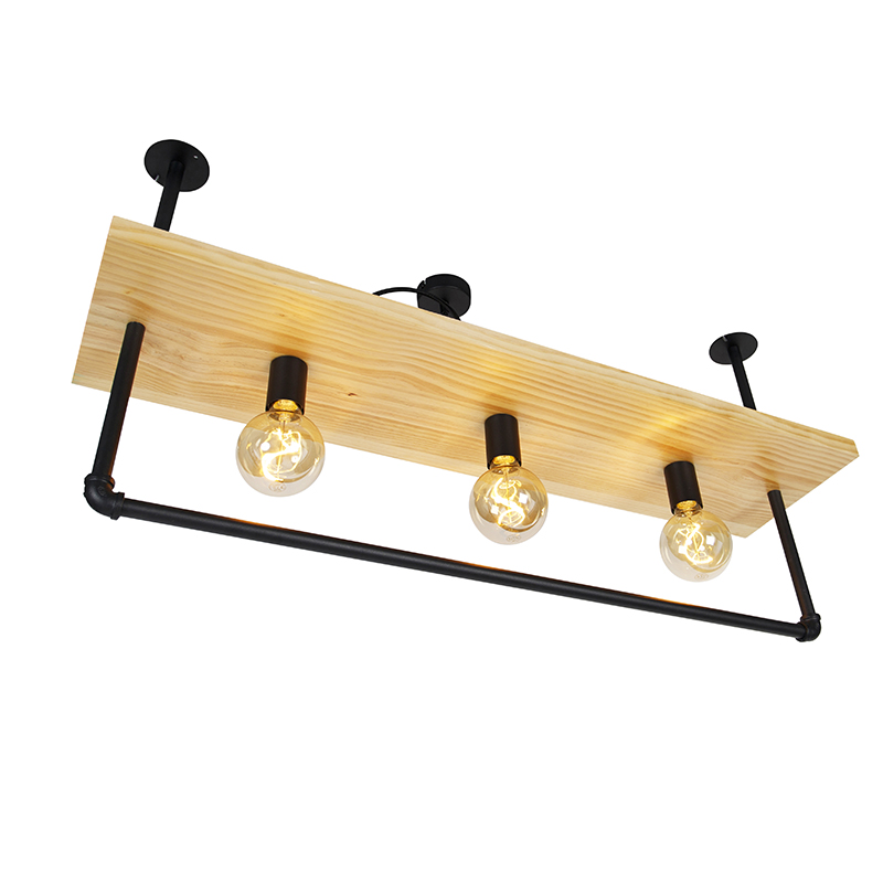 Industrial Ceiling Light Black with Wood 3 Lights - Shelf