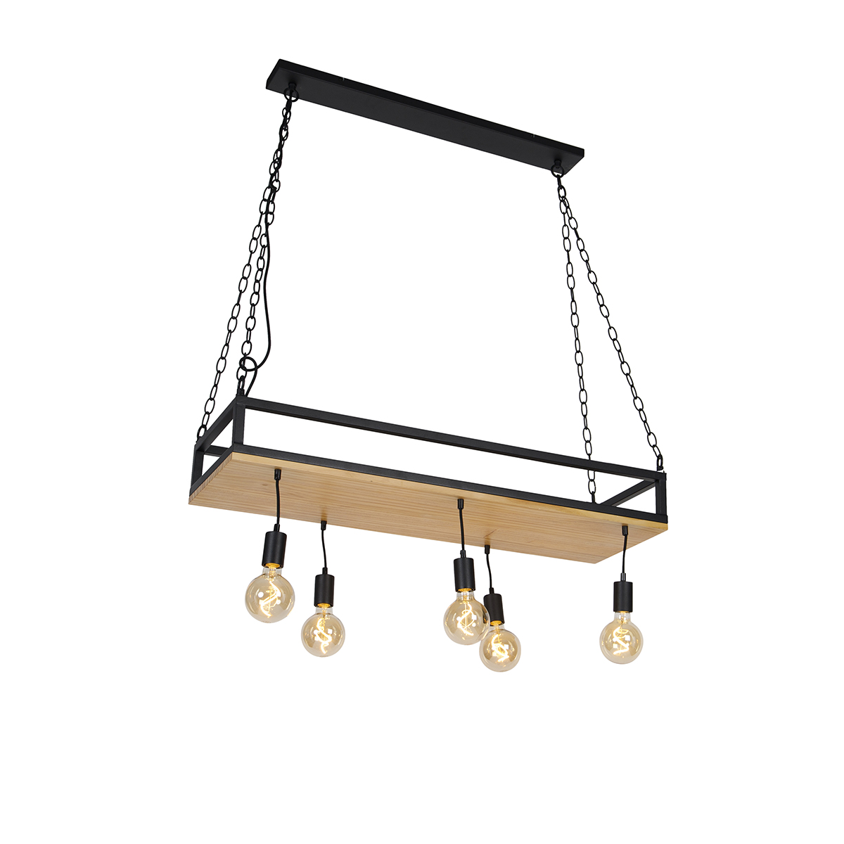 Smart Pendant Light Black with Wood Incl. 5 Wifi G95 - Shelf