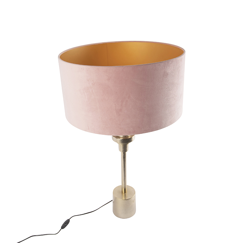 Art Deco Tischlampe Gold Veloursschirm Pink 50 cm - Diverso