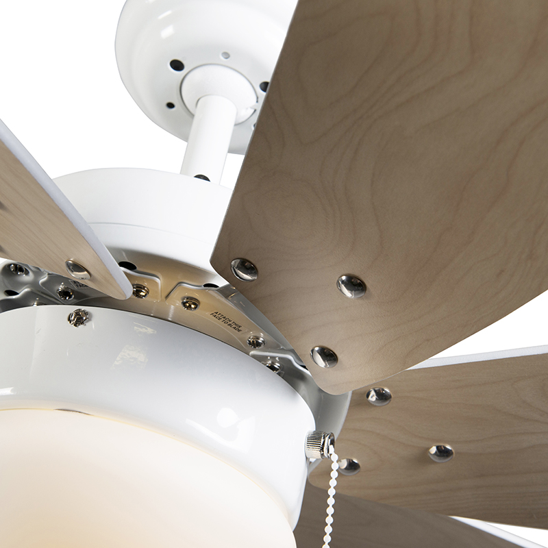 Ceiling Fan White with Wood Print 80cm with Pull Switch - Fresh